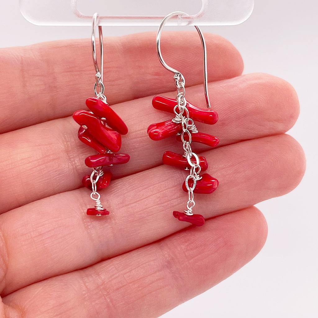 Vintage Red Coral Gemstone Earrings - CG Sculpture and Jewelry
